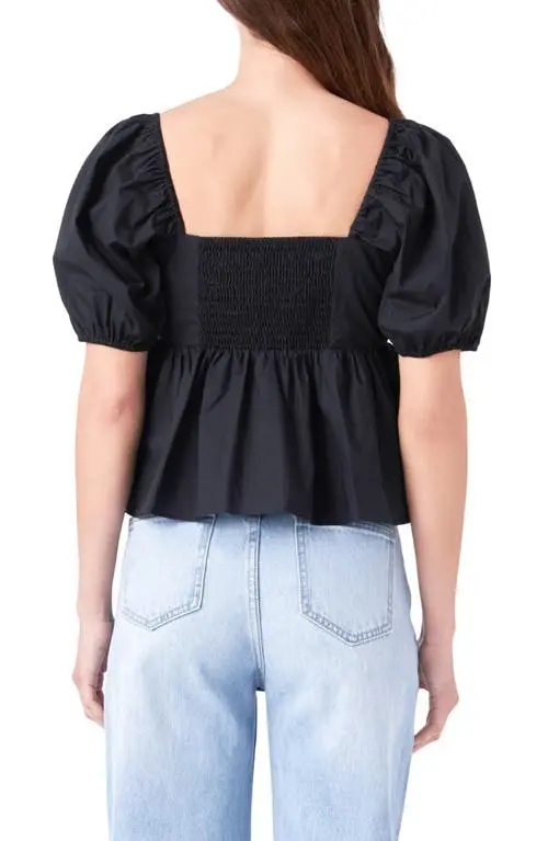English Factory Corsage Detail Cotton Poplin Top - Black