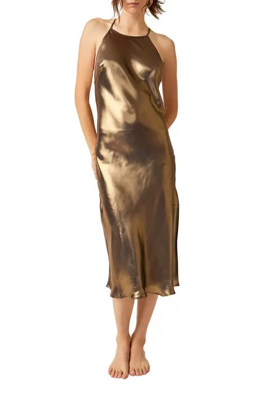 free people gold satin dress Sunset Shimmer Midi Slipdress In Black/Gold - 50% Off NAV-LOUNGE