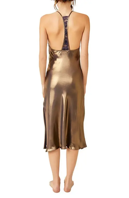 free people gold satin dress Free People Sunset Shimmer Satin Midi Slipdress In Black/Gold - 50% Off