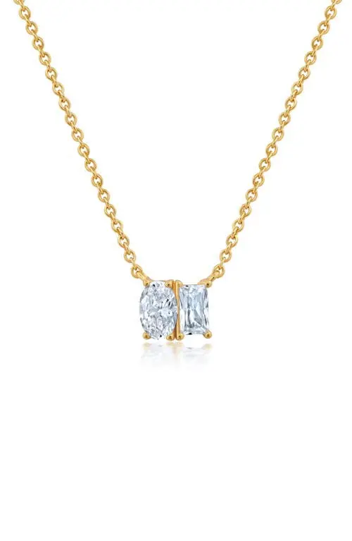 CRISLU Oval And Baguette Zirconia Pendant Necklace - Gold