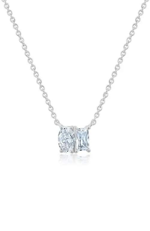 CRISLU Oval And Baguette Zirconia Pendant Necklace - Silver