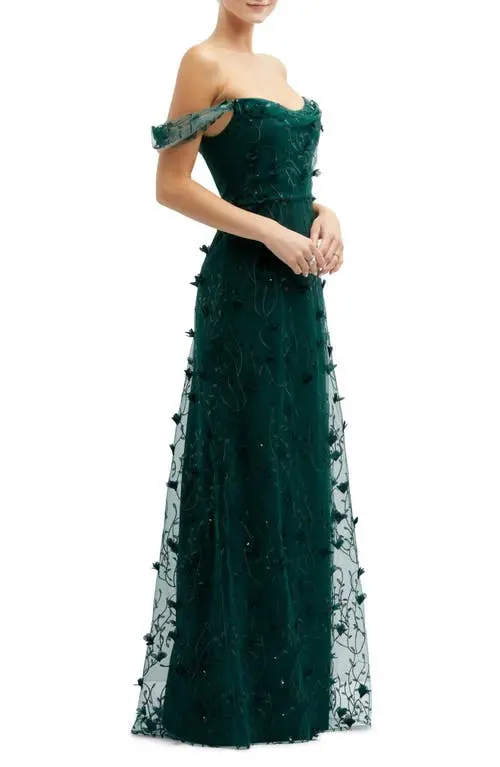 Dessy Collection 3d Embroidered Off-the-shoulder Gown