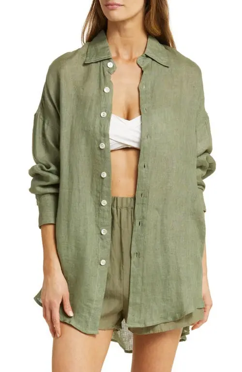 Vitamin A® Playa Oversize Linen Cover-up Shirt - Agave Eco Linen