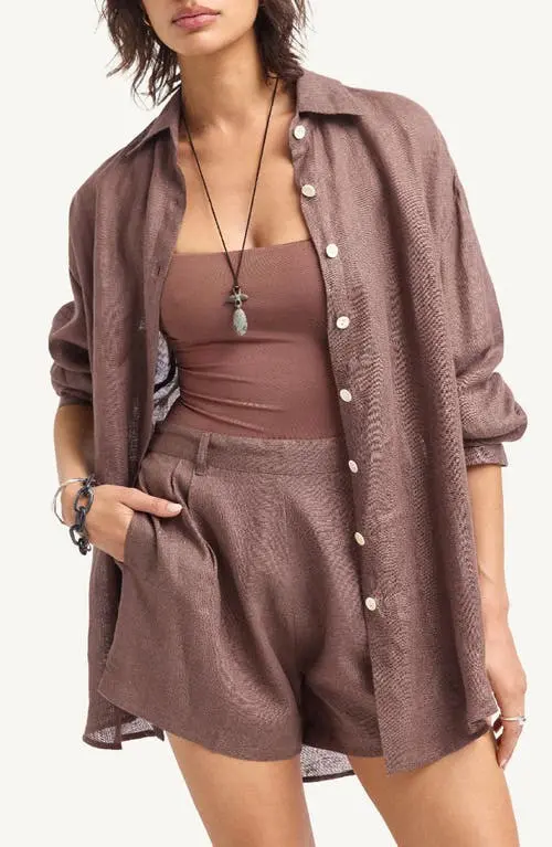 Vitamin A® Playa Oversize Linen Cover-up Shirt - Mocha Brown