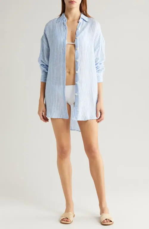 Vitamin A® Playa Oversize Linen Cover-up Shirt - Summer Stripe Linen