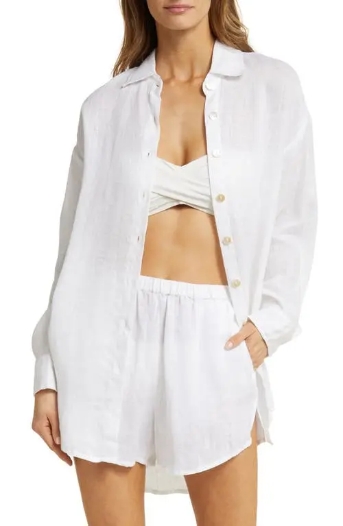 Vitamin A® Playa Oversize Linen Cover-up Shirt - White Eco Linen