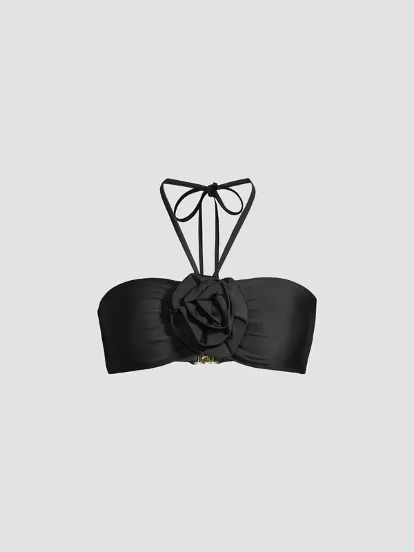 MILLY Resort Rosette Halter Bikini Top - Black