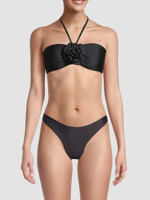 MILLY Resort Rosette Halter Bikini Top - Black