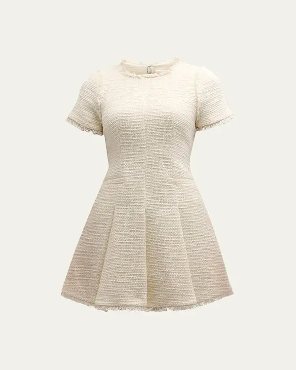 Cinq À Sept Nova Cotton Boucle Pleated Mini Dress - Gardenia