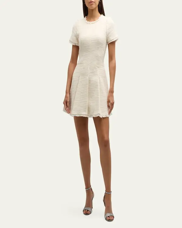 Cinq À Sept Nova Cotton Boucle Pleated Mini Dress - Gardenia