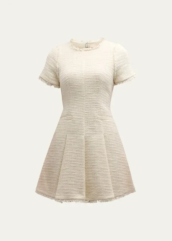 Cinq À Sept Nova Cotton Boucle Pleated Mini Dress - Gardenia