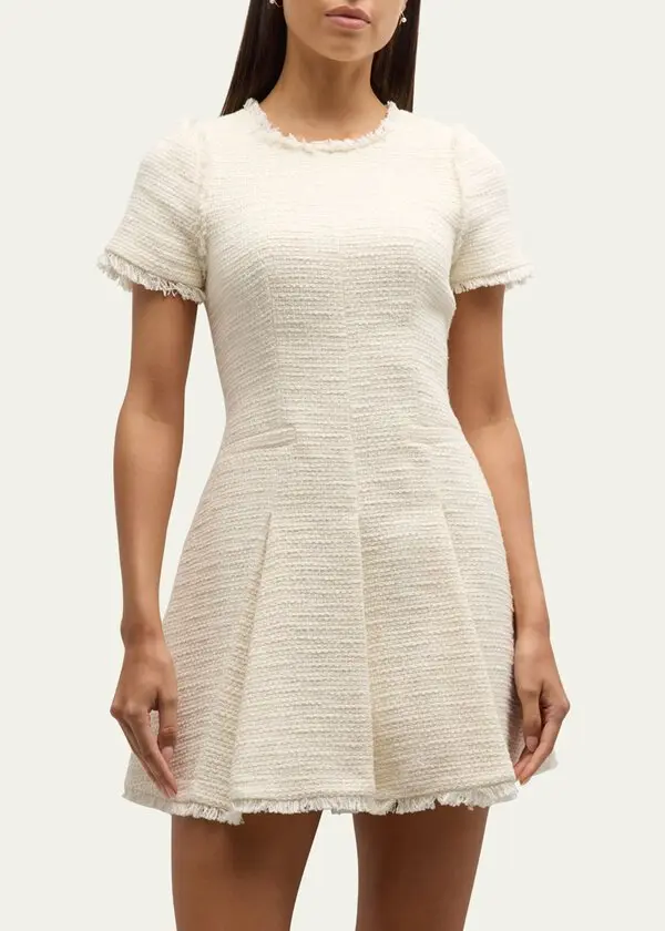 Cinq À Sept Nova Cotton Boucle Pleated Mini Dress - Gardenia