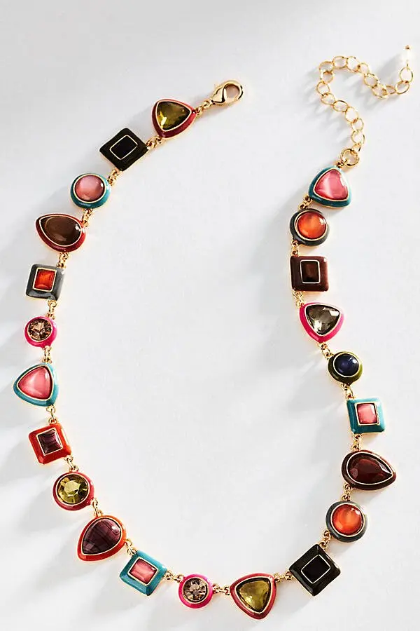 Anthropologie Enamel Gem Necklace - Blue Pattern