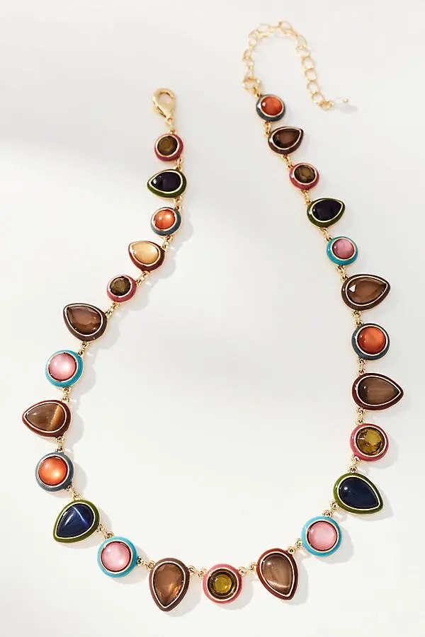 Anthropologie Enamel Gem Necklace - Brown