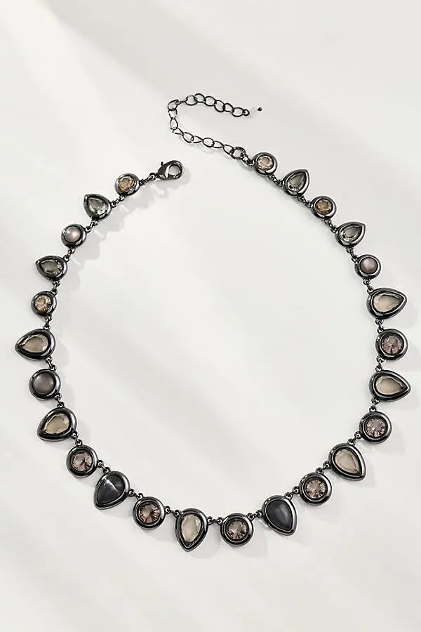 Anthropologie Enamel Gem Necklace - Gunmetal