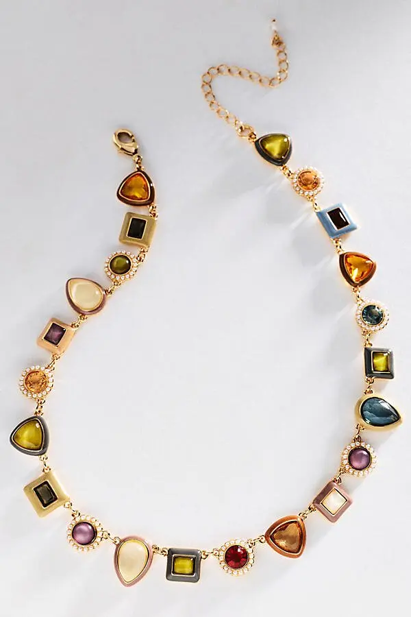 Anthropologie Enamel Gem Necklace - Light Blue