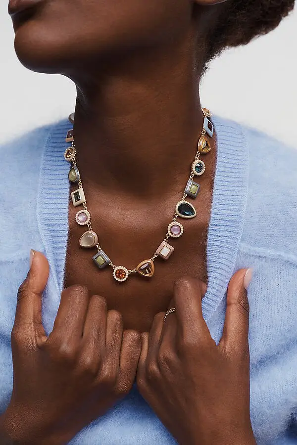Anthropologie Enamel Gem Necklace - Light Blue