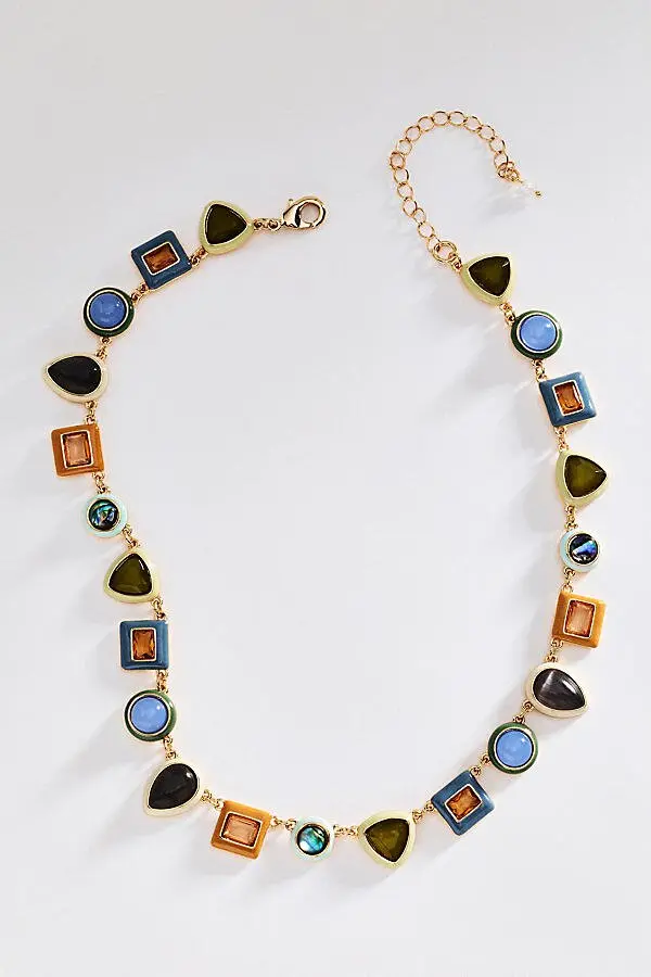 Anthropologie Enamel Gem Necklace - Light Green