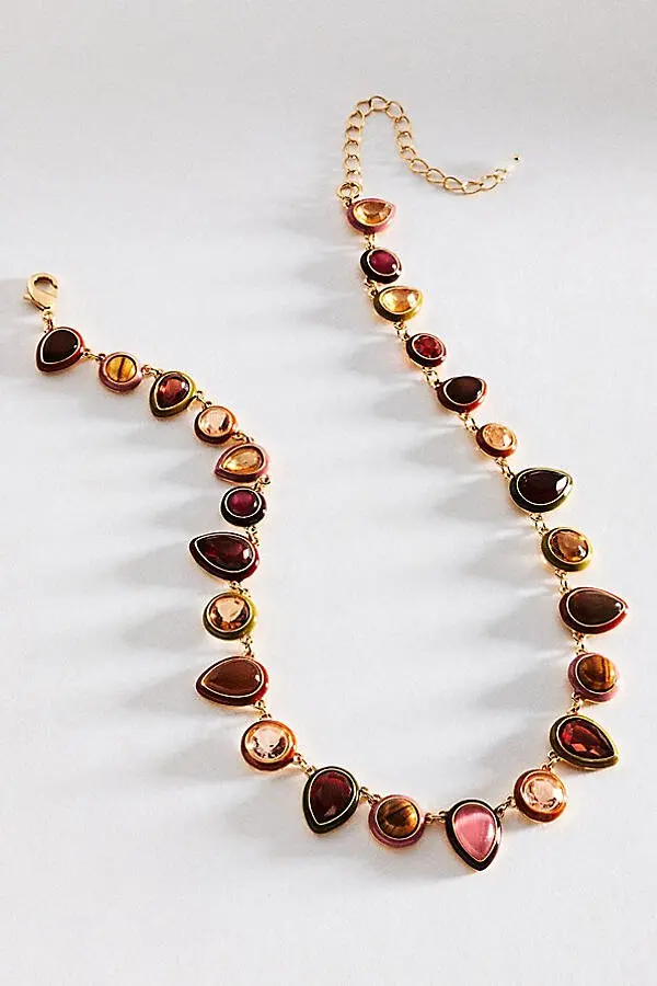 Anthropologie Enamel Gem Necklace - Medium Pink