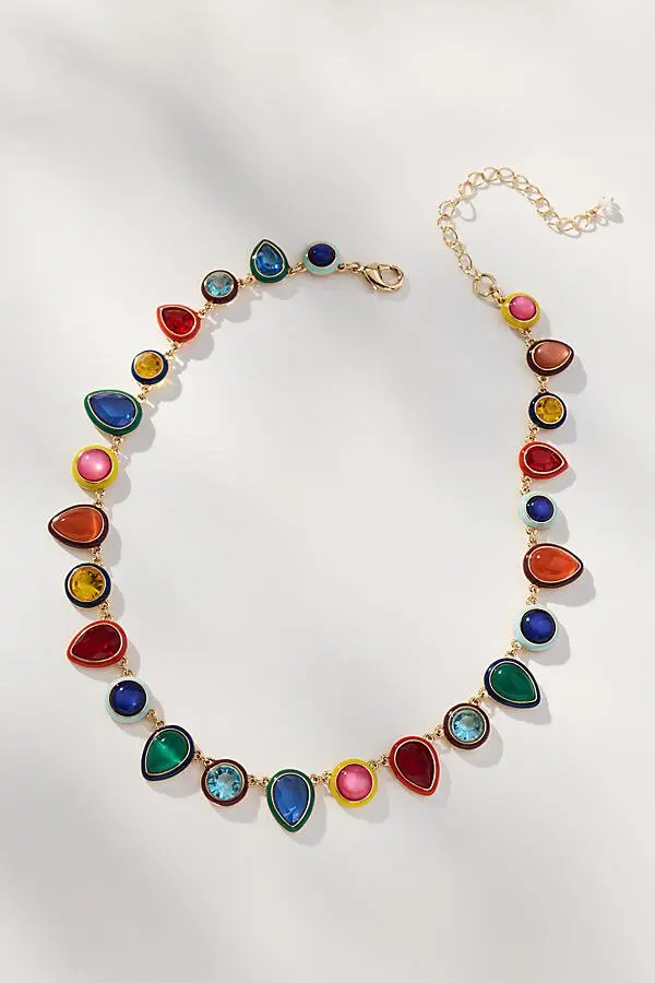 Anthropologie Enamel Gem Necklace - Orange