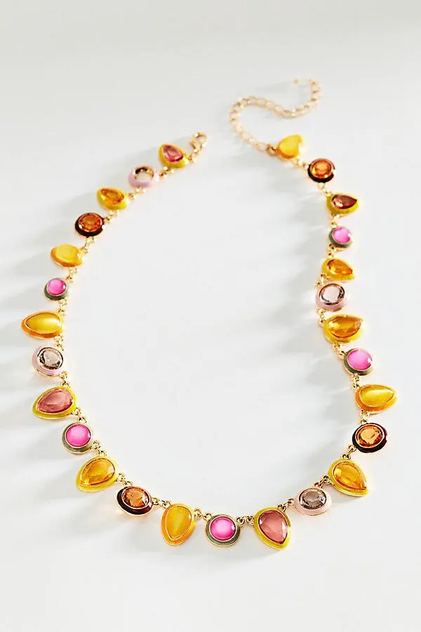 Anthropologie Enamel Gem Necklace - Pink Pattern
