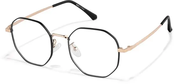 Zenni Geometric Eyeglasses With Stainless Steel Full Rim Frame - Black And Rose Gold