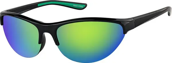 Zenni Sunglasses Half-rim Plastic Frame - Black With Green Mirror