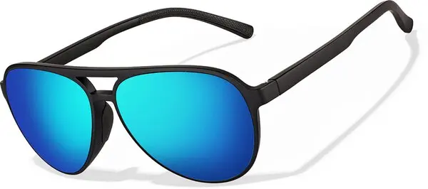 Zenni Aviator Sunglasses With Plastic Full Rim Frame - Matte Black With Blue Mirror