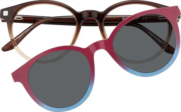 Zenni Round Frame With Snap-on Sunlens - Brown