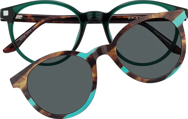 Zenni Round Frame With Snap-on Sunlens - Green Tortoisehell