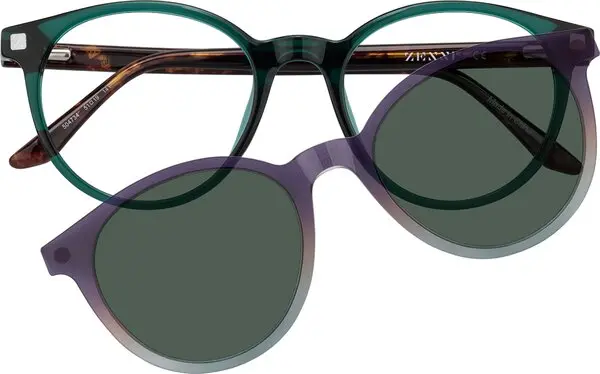 Zenni Round Frame With Snap-on Sunlens - Green/tortoiseshell