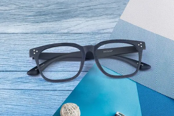 Zenni Square Prescription Glasses Universal Bridge Fit Woodgrain Plastic Full Rim Frame