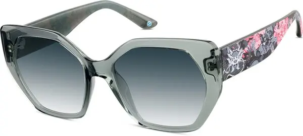 Zenni Geometric Sunglasses With Floral Detail - Gray