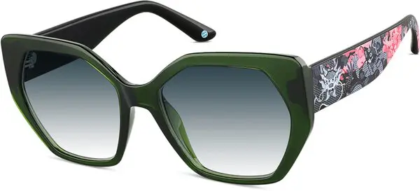 Zenni Geometric Sunglasses With Floral Detail - Green
