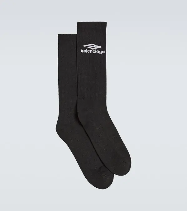 Balenciaga 3b Sports Icon Ribbed-knit Ski Socks - Black