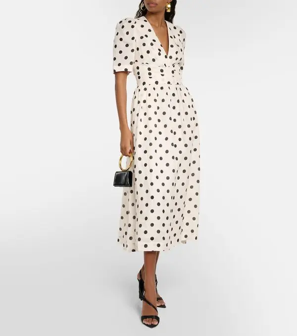 zimmermann polka dot linen midi dress Zimmermann Polka-Dot Linen Midi Dress in White
