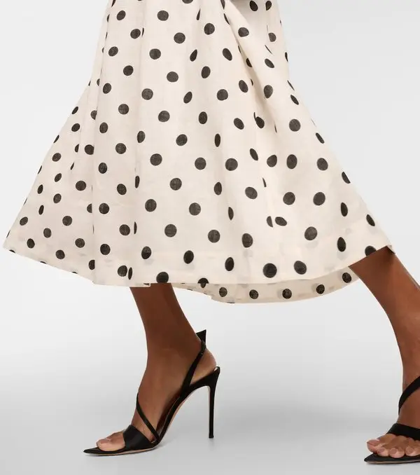 zimmermann crush polka dot linen midi dress Crush Cutout Pleated Polka-dot Linen Midi Dress
