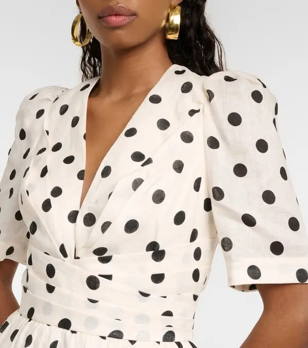 Zimmermann Crush Polka-Dot Linen Midi Dress - White | Editorialist