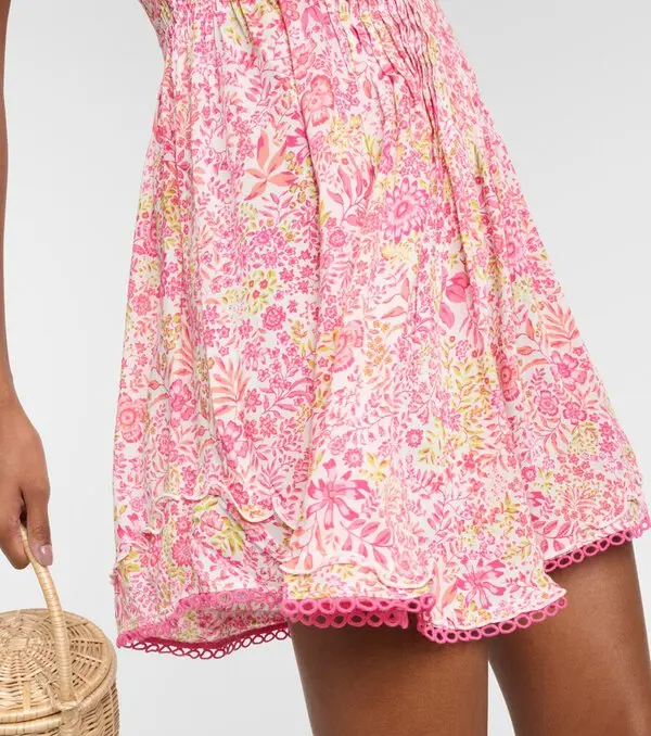Poupette St Barth Claire Strapless Mini Dress In White Pink Nature Floral