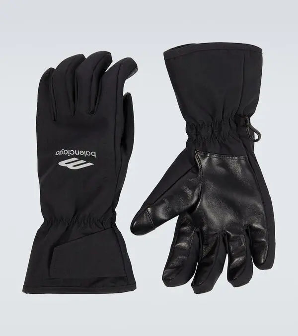 Balenciaga 3b Sports Icon Leather-trimmed Ski Gloves - Black