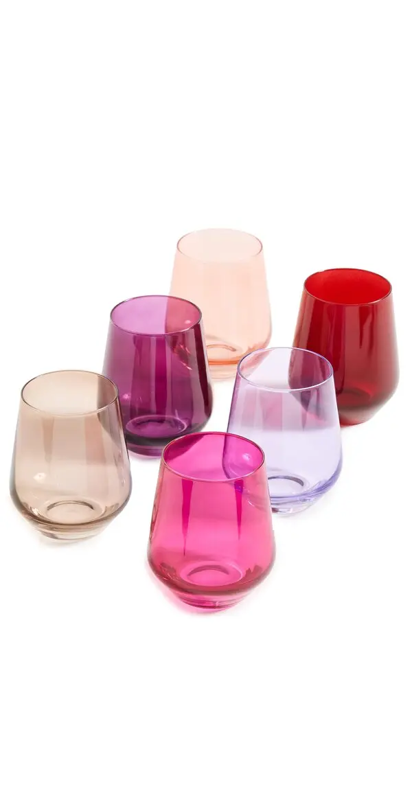 ESTELLE COLORED GLASS Stemless Glass Set Of 6 - Fsa/amth/crl Pch/pnk/rd/lav/am