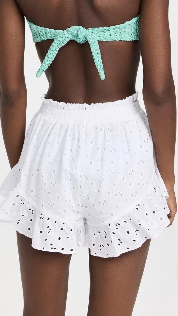 Playa Lucila Ruffle Hem Eyelet Shorts - White