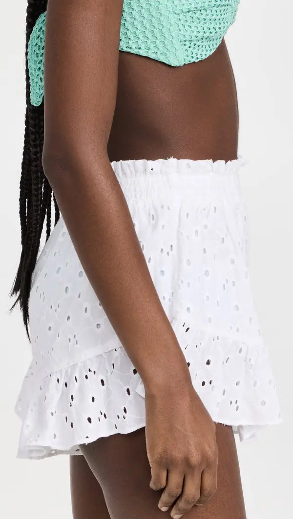 Playa Lucila Ruffle Hem Eyelet Shorts - White