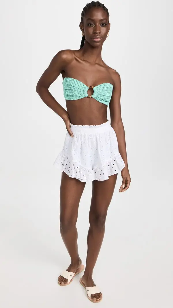 Playa Lucila Ruffle Hem Eyelet Shorts - White