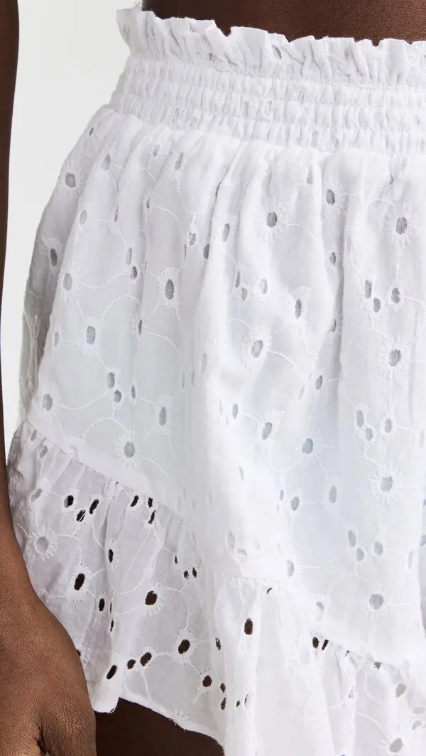 Playa Lucila Ruffle Hem Eyelet Shorts - White