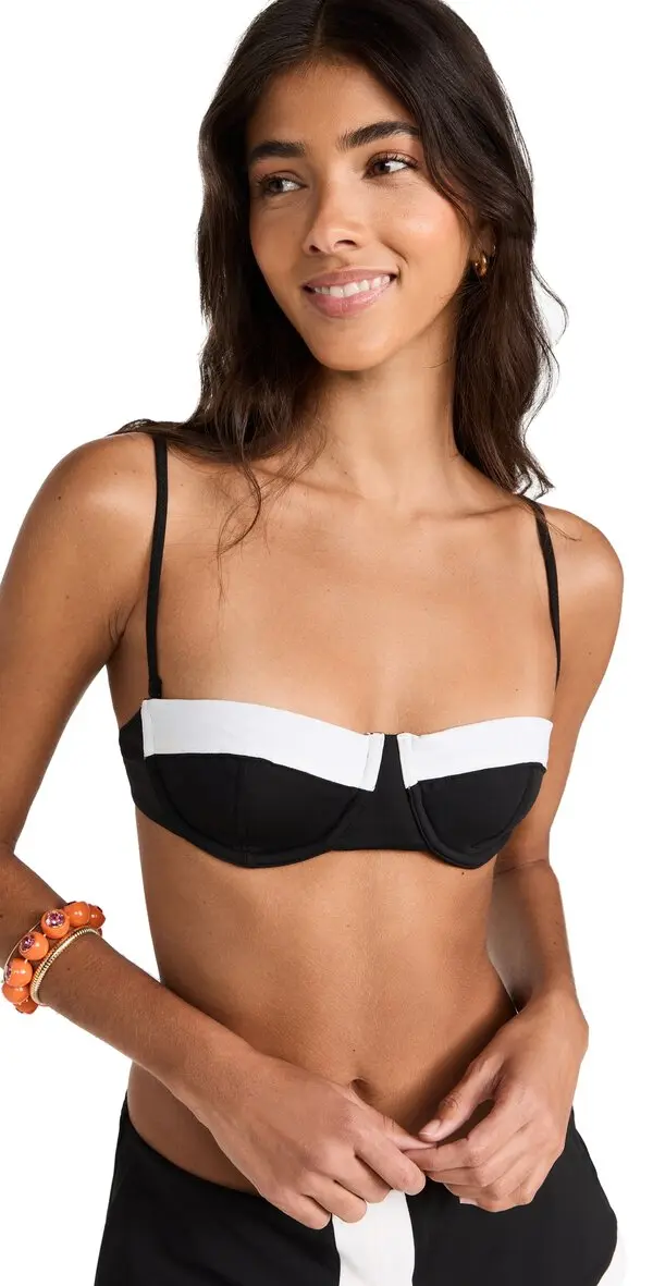 Staud Jo Balconette Bikini Top - Black/white