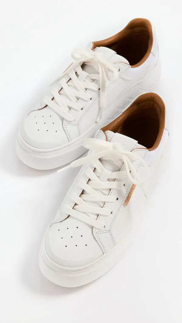 Tory Burch Ladybug Leather Sneakers With Perforated Details - White/white/white