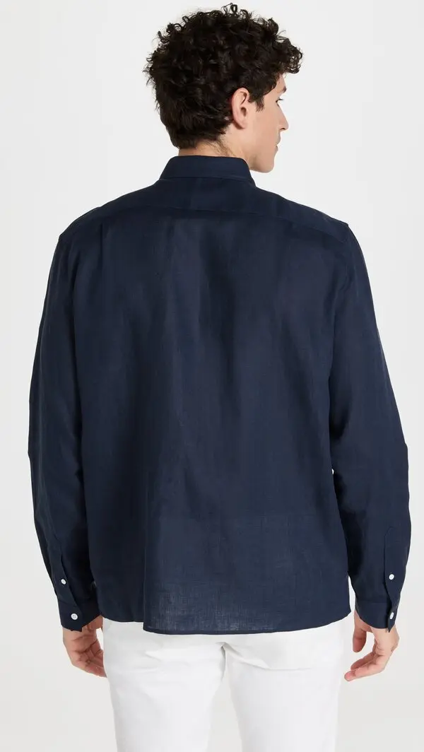 Lacoste Regular Fit Linen Casual Button Down Shirt - Navy Blue