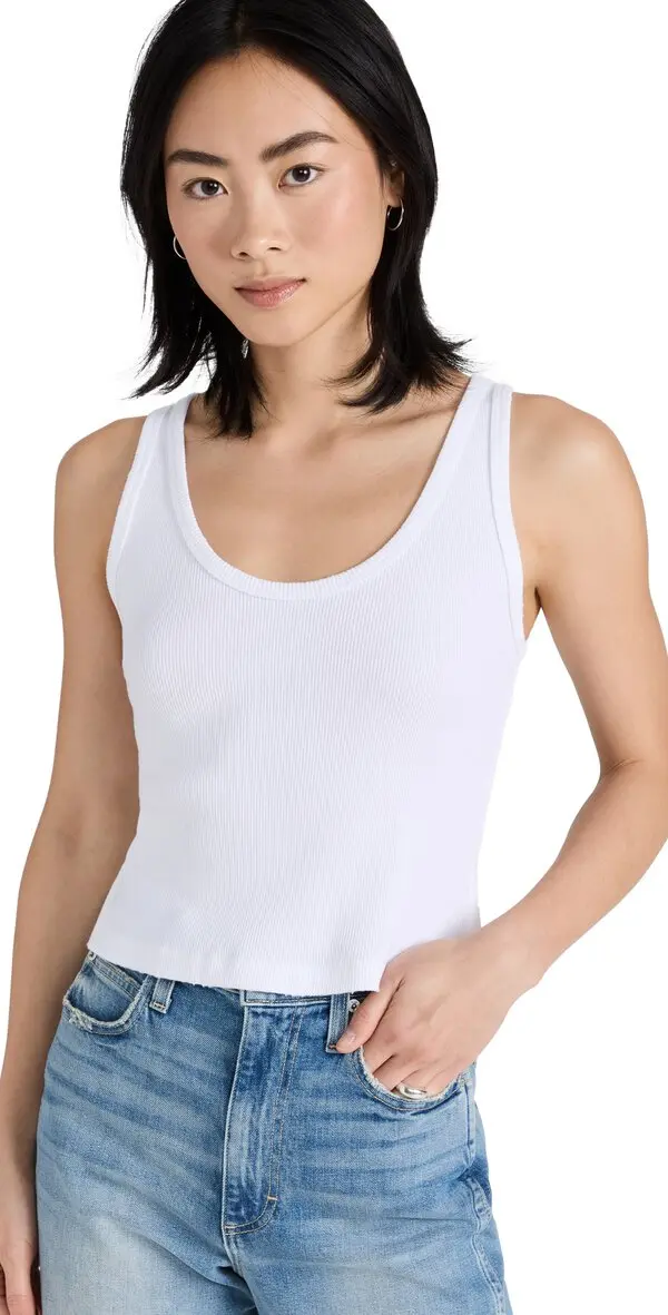 AMO Crop Ribbed Tank - White