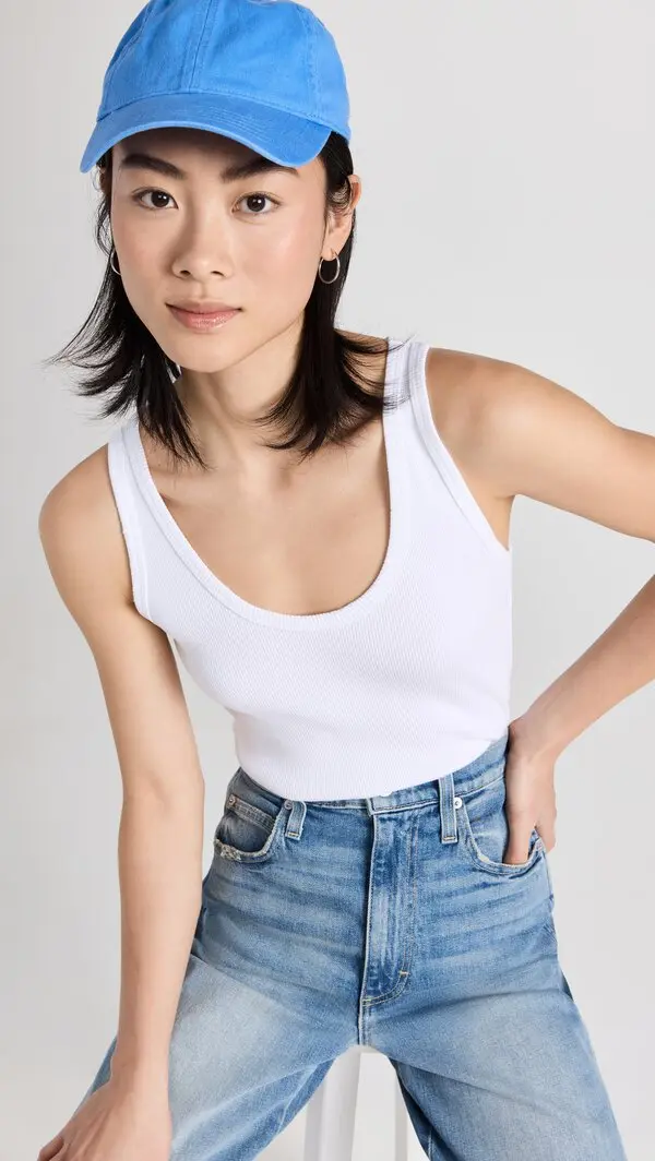 AMO Crop Ribbed Tank - White